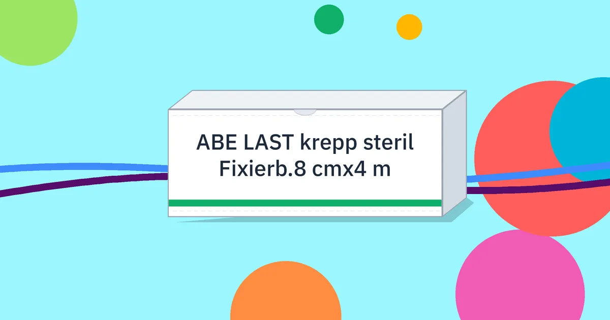 Symbolbild: Packung mit der Aufschrift ABE LAST krepp steril Fixierb.8 cmx4 m (PZN 13655642) – Verfügbarkeit und Bezug in Apotheken in Frankfurt am Main