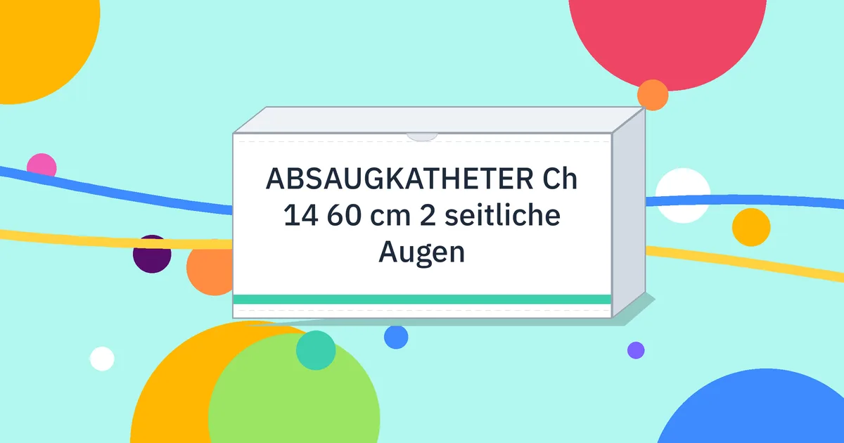 Symbolbild: Packung mit der Aufschrift ABSAUGKATHETER Ch 14 60 cm 2 seitliche Augen (PZN 03390361) – Verfügbarkeit und Bezug in Apotheken in Frankfurt am Main