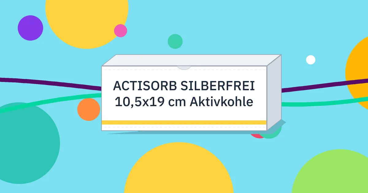 Symbolbild: Packung mit der Aufschrift ACTISORB SILBERFREI 10,5x19 cm Aktivkohle (PZN 18055208) – Verfügbarkeit und Bezug in Apotheken in Frankfurt am Main