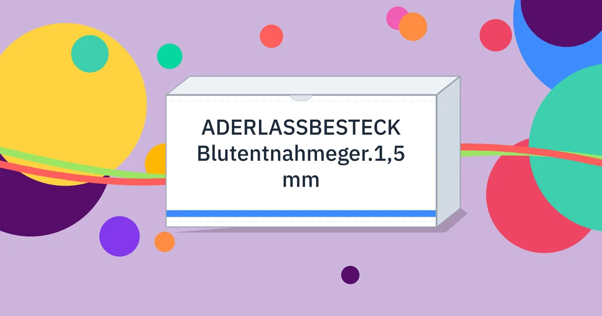 Symbolbild: Packung mit der Aufschrift ADERLASSBESTECK Blutentnahmeger.1,5 mm (PZN 08482435) – Verfügbarkeit und Bezug in Apotheken in Frankfurt am Main