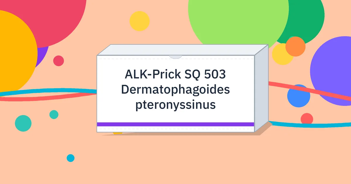 Symbolbild: Packung mit der Aufschrift ALK-Prick SQ 503 Dermatophagoides pteronyssinus (PZN 02530593) – Verfügbarkeit und Bezug in Apotheken in Frankfurt am Main