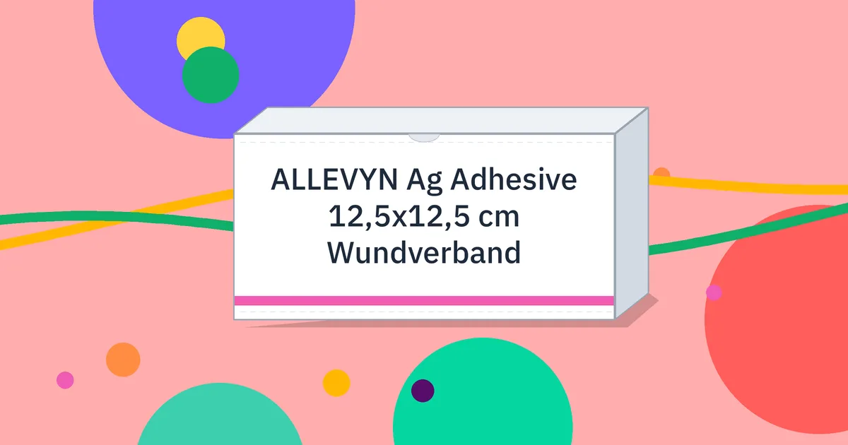 Symbolbild: Packung mit der Aufschrift ALLEVYN Ag Adhesive 12,5x12,5 cm Wundverband (PZN 14329910) – Verfügbarkeit und Bezug in Apotheken in Frankfurt am Main