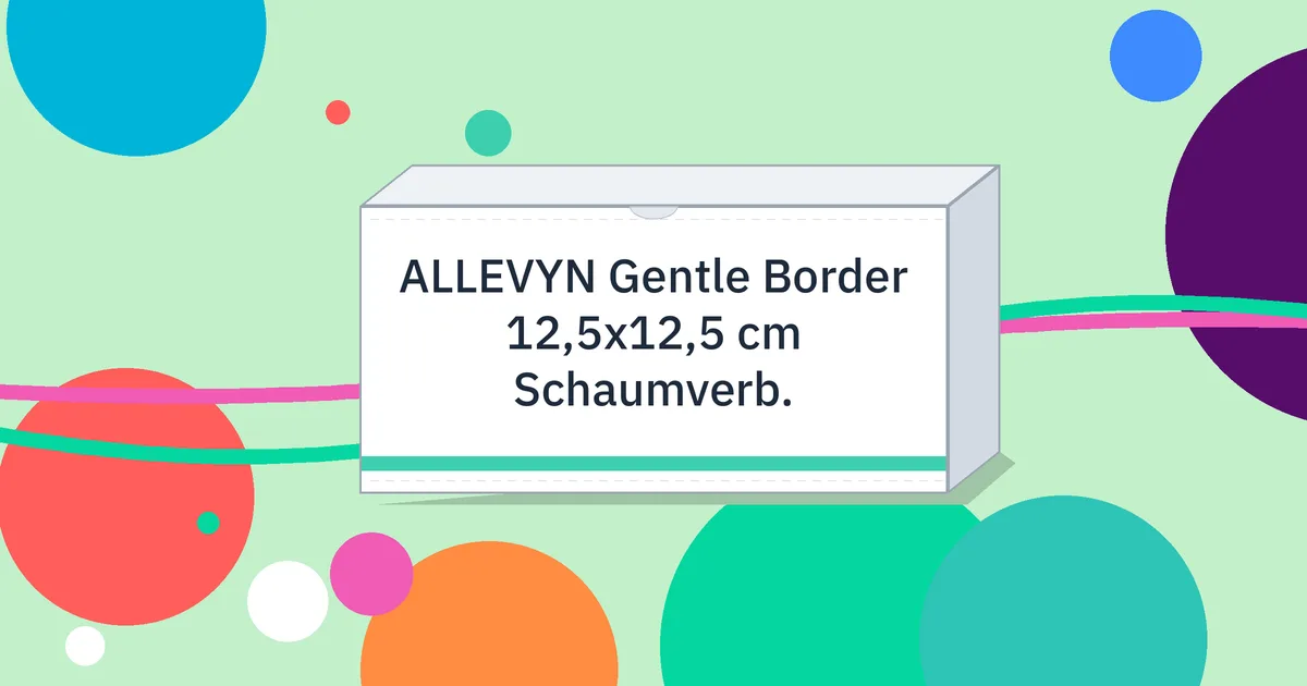 Symbolbild: Packung mit der Aufschrift ALLEVYN Gentle Border 12,5x12,5 cm Schaumverb. (PZN 13329871) – Verfügbarkeit und Bezug in Apotheken in Frankfurt am Main