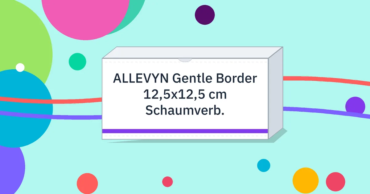 Symbolbild: Packung mit der Aufschrift ALLEVYN Gentle Border 12,5x12,5 cm Schaumverb. (PZN 17971311) – Verfügbarkeit und Bezug in Apotheken in Frankfurt am Main