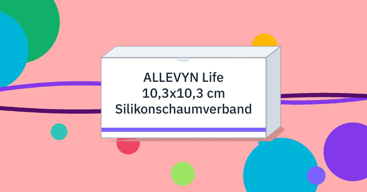 Symbolbild: Packung mit der Aufschrift ALLEVYN Life 10,3x10,3 cm Silikonschaumverband (PZN 17163551) – Verfügbarkeit und Bezug in Apotheken in Frankfurt am Main