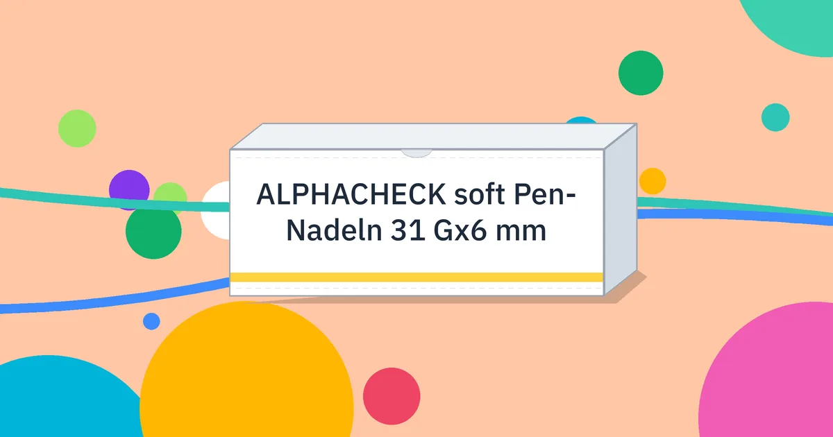 Symbolbild: Packung mit der Aufschrift ALPHACHECK soft Pen-Nadeln 31 Gx6 mm (PZN 12438836) – Verfügbarkeit und Bezug in Apotheken in Frankfurt am Main