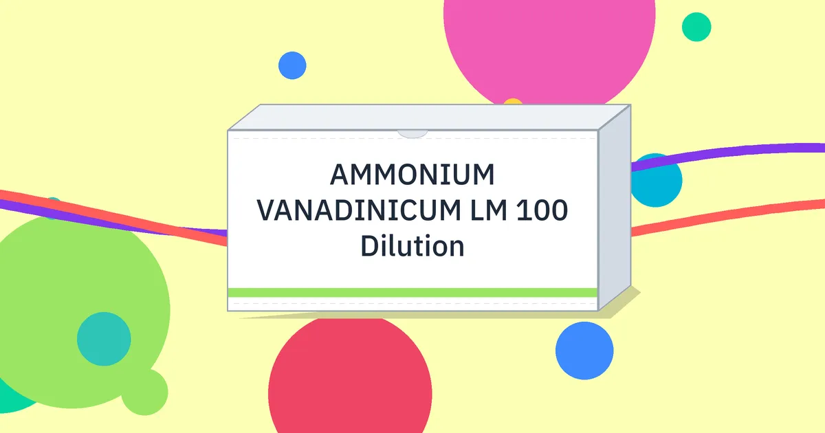 Symbolbild: Packung mit der Aufschrift AMMONIUM VANADINICUM LM 100 Dilution (PZN 13324431) – Verfügbarkeit und Bezug in Apotheken in Frankfurt am Main