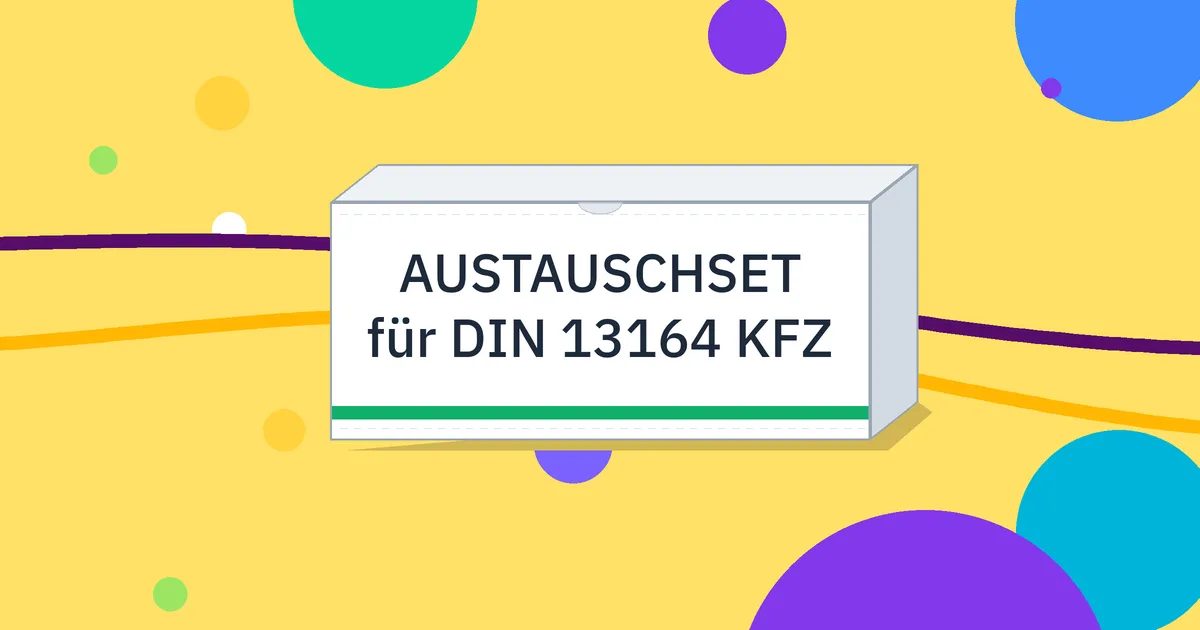 Symbolbild: Packung mit der Aufschrift AUSTAUSCHSET für DIN 13164 KFZ (PZN 09313746) – Verfügbarkeit und Bezug in Apotheken in Frankfurt am Main
