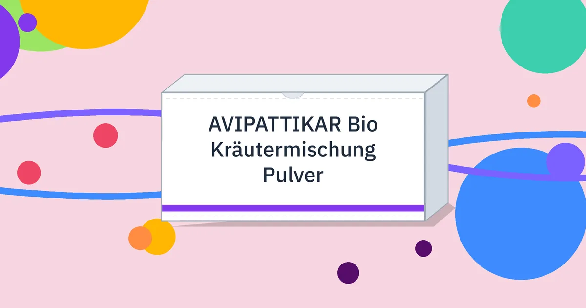 Symbolbild: Packung mit der Aufschrift AVIPATTIKAR Bio Kräutermischung Pulver (PZN 11078749) – Verfügbarkeit und Bezug in Apotheken in Frankfurt am Main