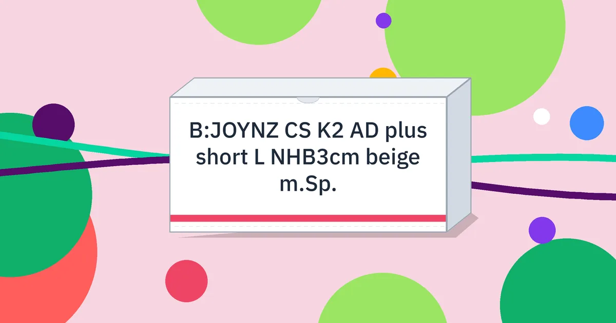 Symbolbild: Packung mit der Aufschrift B:JOYNZ CS K2 AD plus short L NHB3cm beige m.Sp. (PZN 20529961) – Verfügbarkeit und Bezug in Apotheken in Frankfurt am Main