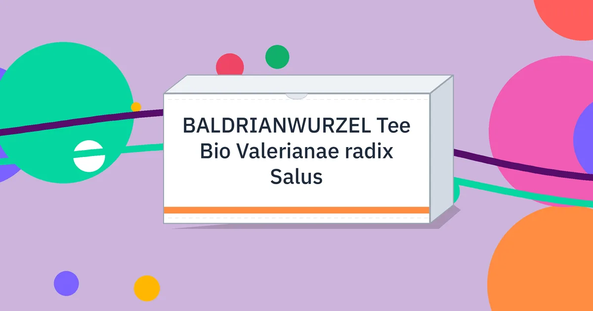 Symbolbild: Packung mit der Aufschrift BALDRIANWURZEL Tee Bio Valerianae radix Salus (PZN 05728628) – Verfügbarkeit und Bezug in Apotheken in Frankfurt am Main