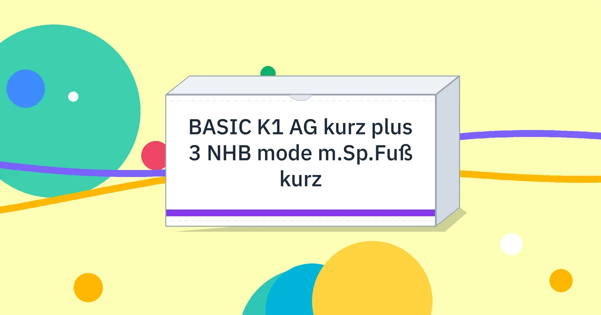 Symbolbild: Packung mit der Aufschrift BASIC K1 AG kurz plus 3 NHB mode m.Sp.Fuß kurz (PZN 20260714) – Verfügbarkeit und Bezug in Apotheken in Frankfurt am Main