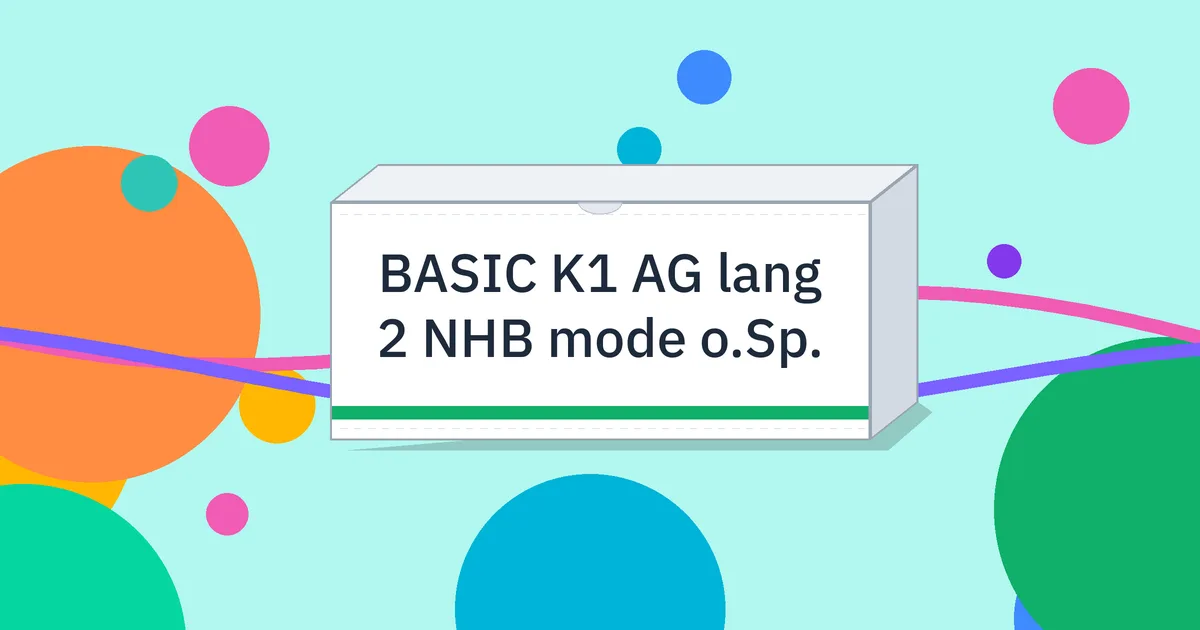 Symbolbild: Packung mit der Aufschrift BASIC K1 AG lang 2 NHB mode o.Sp. (PZN 20260157) – Verfügbarkeit und Bezug in Apotheken in Frankfurt am Main