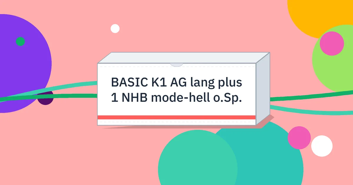 Symbolbild: Packung mit der Aufschrift BASIC K1 AG lang plus 1 NHB mode-hell o.Sp. (PZN 20259680) – Verfügbarkeit und Bezug in Apotheken in Frankfurt am Main