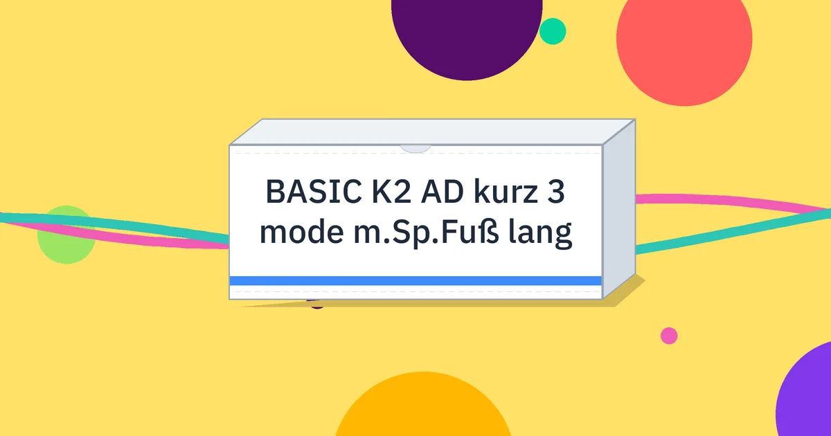 Symbolbild: Packung mit der Aufschrift BASIC K2 AD kurz 3 mode m.Sp.Fuß lang (PZN 20264617) – Verfügbarkeit und Bezug in Apotheken in Frankfurt am Main