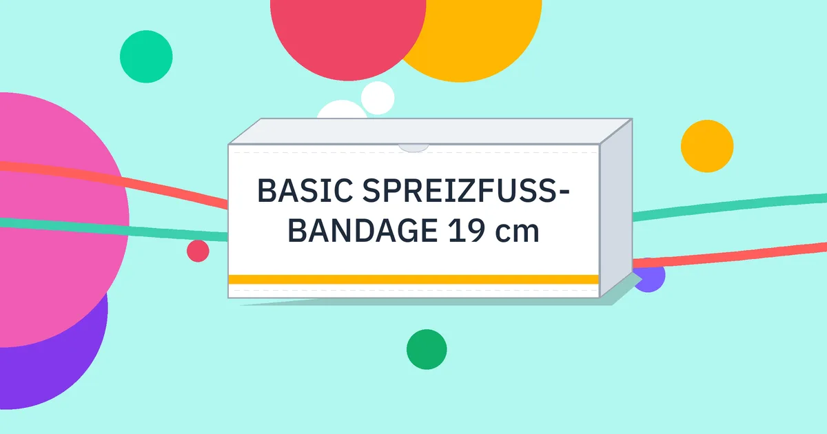 Symbolbild: Packung mit der Aufschrift BASIC SPREIZFUSS-BANDAGE 19 cm (PZN 15381025) – Verfügbarkeit und Bezug in Apotheken in Frankfurt am Main