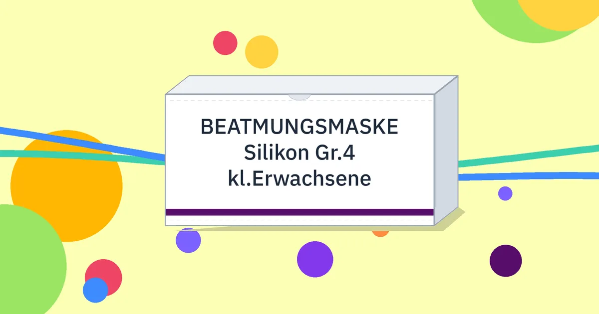 Symbolbild: Packung mit der Aufschrift BEATMUNGSMASKE Silikon Gr.4 kl.Erwachsene (PZN 13365884) – Verfügbarkeit und Bezug in Apotheken in Frankfurt am Main