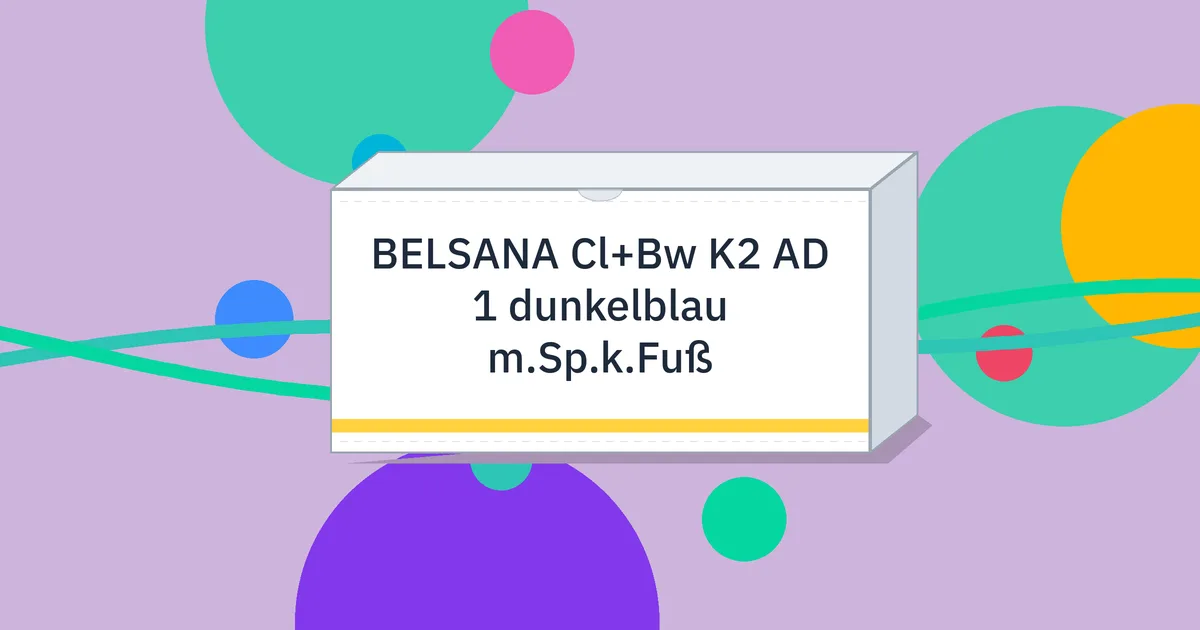 Symbolbild: Packung mit der Aufschrift BELSANA Cl+Bw K2 AD 1 dunkelblau m.Sp.k.Fuß (PZN 15626337) – Verfügbarkeit und Bezug in Apotheken in Frankfurt am Main