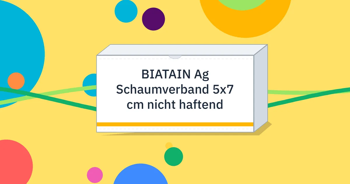 Symbolbild: Packung mit der Aufschrift BIATAIN Ag Schaumverband 5x7 cm nicht haftend (PZN 18122979) – Verfügbarkeit und Bezug in Apotheken in Frankfurt am Main