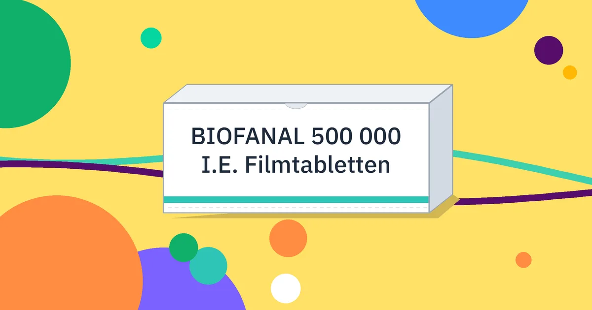 Symbolbild: Packung mit der Aufschrift BIOFANAL 500 000 I.E. Filmtabletten (PZN 16235202) – Verfügbarkeit und Bezug in Apotheken in Frankfurt am Main