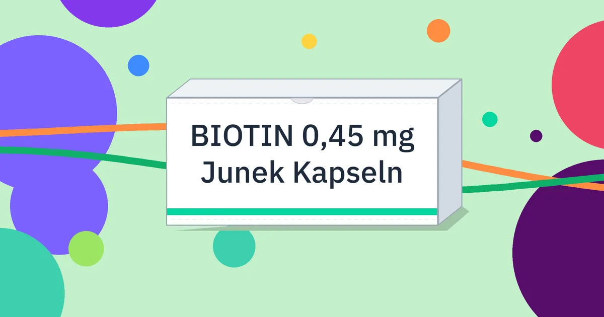 Symbolbild: Packung mit der Aufschrift BIOTIN 0,45 mg Junek Kapseln (PZN 07084744) – Verfügbarkeit und Bezug in Apotheken in Frankfurt am Main