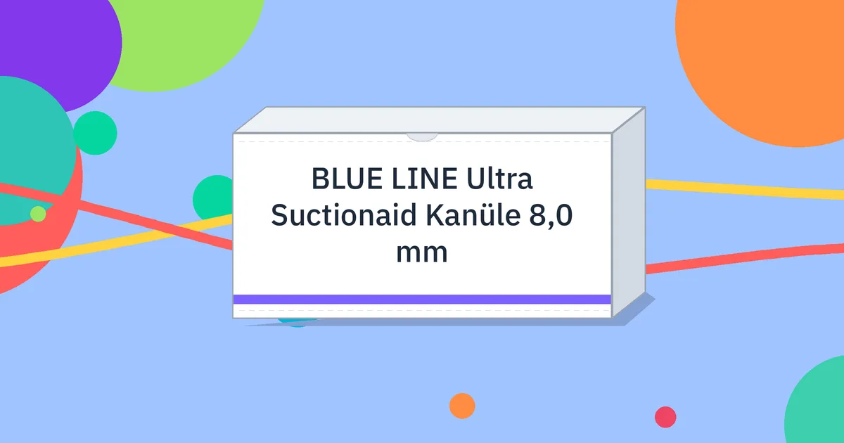 Symbolbild: Packung mit der Aufschrift BLUE LINE Ultra Suctionaid Kanüle 8,0 mm (PZN 09216500) – Verfügbarkeit und Bezug in Apotheken in Frankfurt am Main