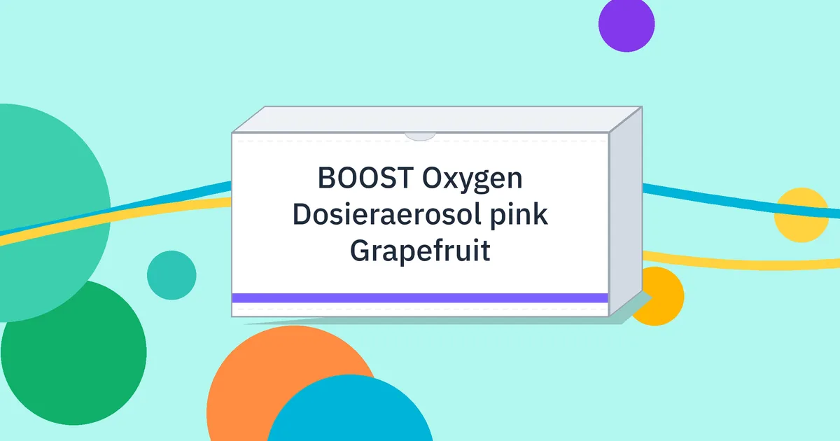 Symbolbild: Packung mit der Aufschrift BOOST Oxygen Dosieraerosol pink Grapefruit (PZN 18085936) – Verfügbarkeit und Bezug in Apotheken in Frankfurt am Main