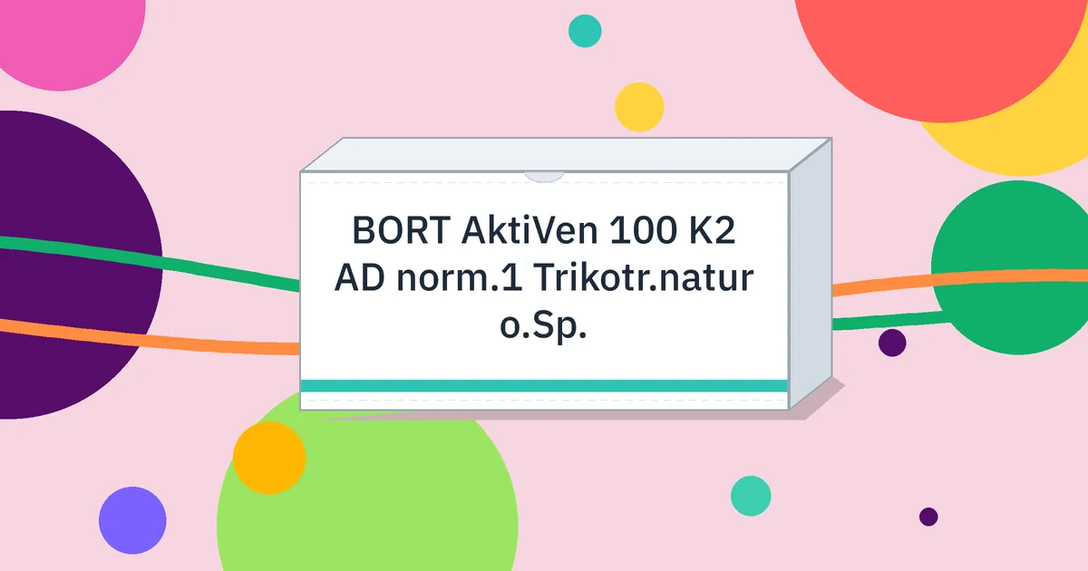 Symbolbild: Packung mit der Aufschrift BORT AktiVen 100 K2 AD norm.1 Trikotr.natur o.Sp. (PZN 13726282) – Verfügbarkeit und Bezug in Apotheken in Frankfurt am Main