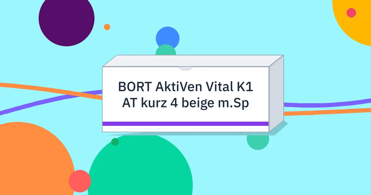 Symbolbild: Packung mit der Aufschrift BORT AktiVen Vital K1 AT kurz 4 beige m.Sp (PZN 13738552) – Verfügbarkeit und Bezug in Apotheken in Frankfurt am Main