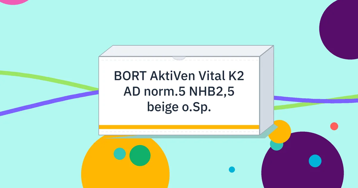 Symbolbild: Packung mit der Aufschrift BORT AktiVen Vital K2 AD norm.5 NHB2,5 beige o.Sp. (PZN 17498955) – Verfügbarkeit und Bezug in Apotheken in Frankfurt am Main