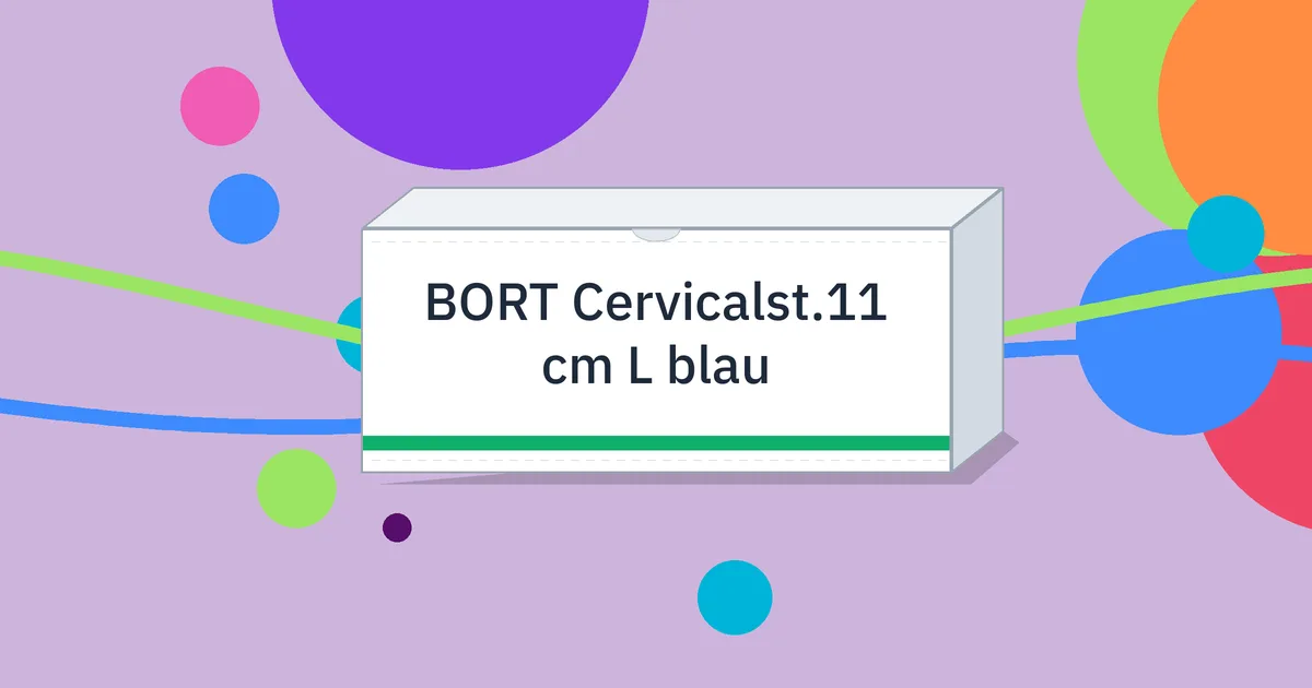 Symbolbild: Packung mit der Aufschrift BORT Cervicalst.11 cm L blau (PZN 02765907) – Verfügbarkeit und Bezug in Apotheken in Frankfurt am Main