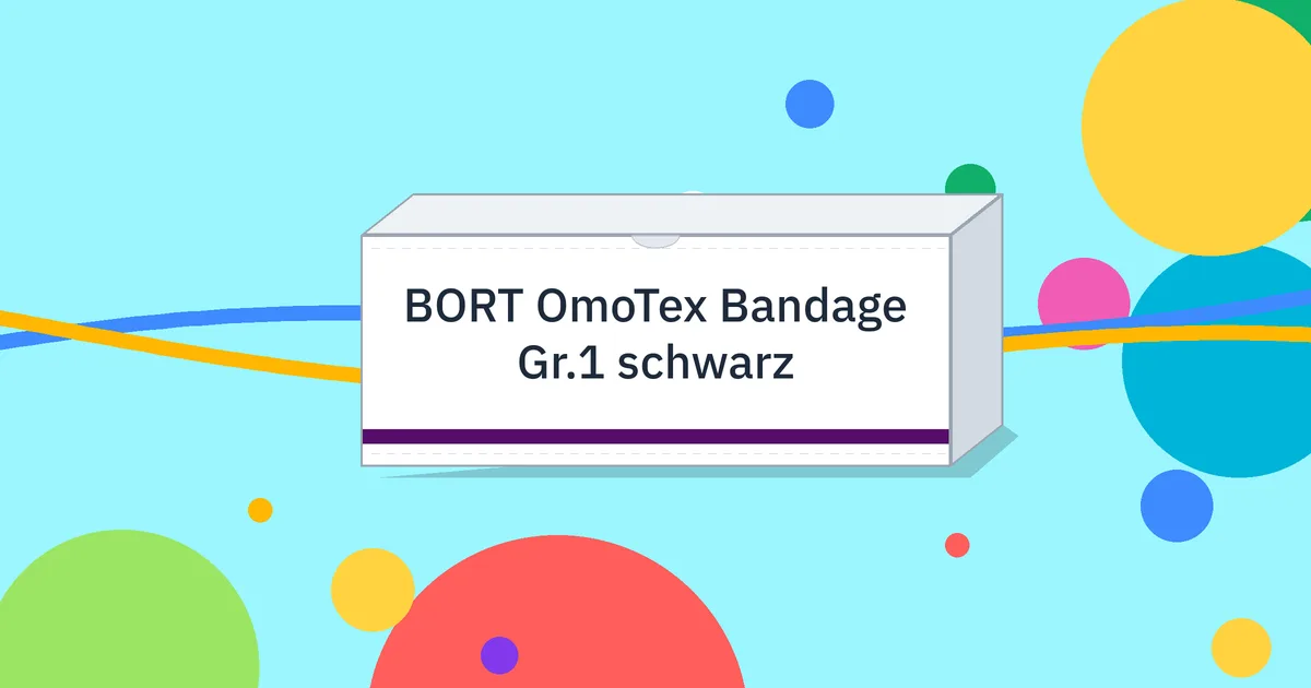 Symbolbild: Packung mit der Aufschrift BORT OmoTex Bandage Gr.1 schwarz (PZN 07669054) – Verfügbarkeit und Bezug in Apotheken in Frankfurt am Main