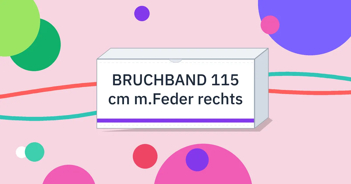 Symbolbild: Packung mit der Aufschrift BRUCHBAND 115 cm m.Feder rechts (PZN 01725231) – Verfügbarkeit und Bezug in Apotheken in Frankfurt am Main