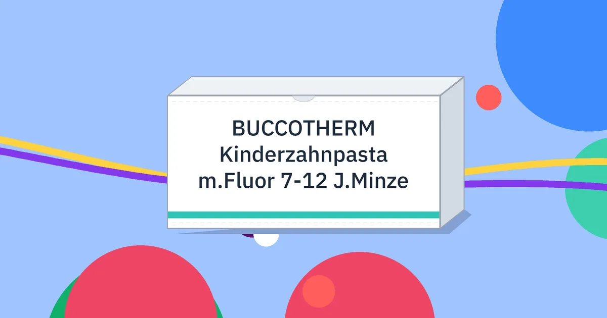 Symbolbild: Packung mit der Aufschrift BUCCOTHERM Kinderzahnpasta m.Fluor 7-12 J.Minze (PZN 15382266) – Verfügbarkeit und Bezug in Apotheken in Frankfurt am Main