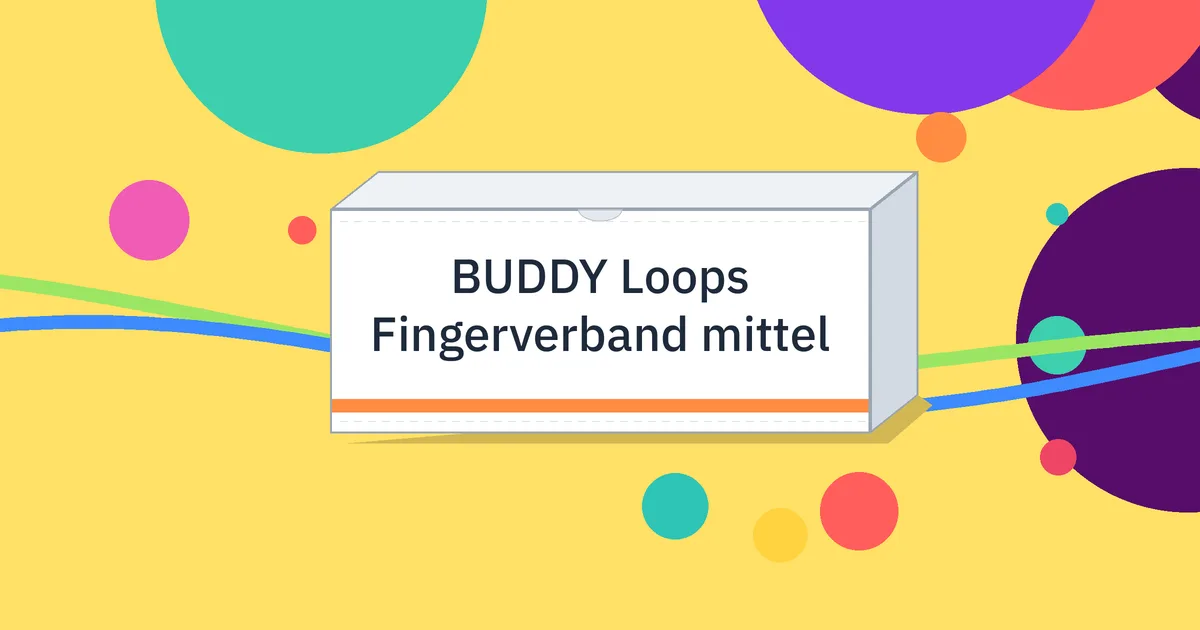 Symbolbild: Packung mit der Aufschrift BUDDY Loops Fingerverband mittel (PZN 01142021) – Verfügbarkeit und Bezug in Apotheken in Frankfurt am Main