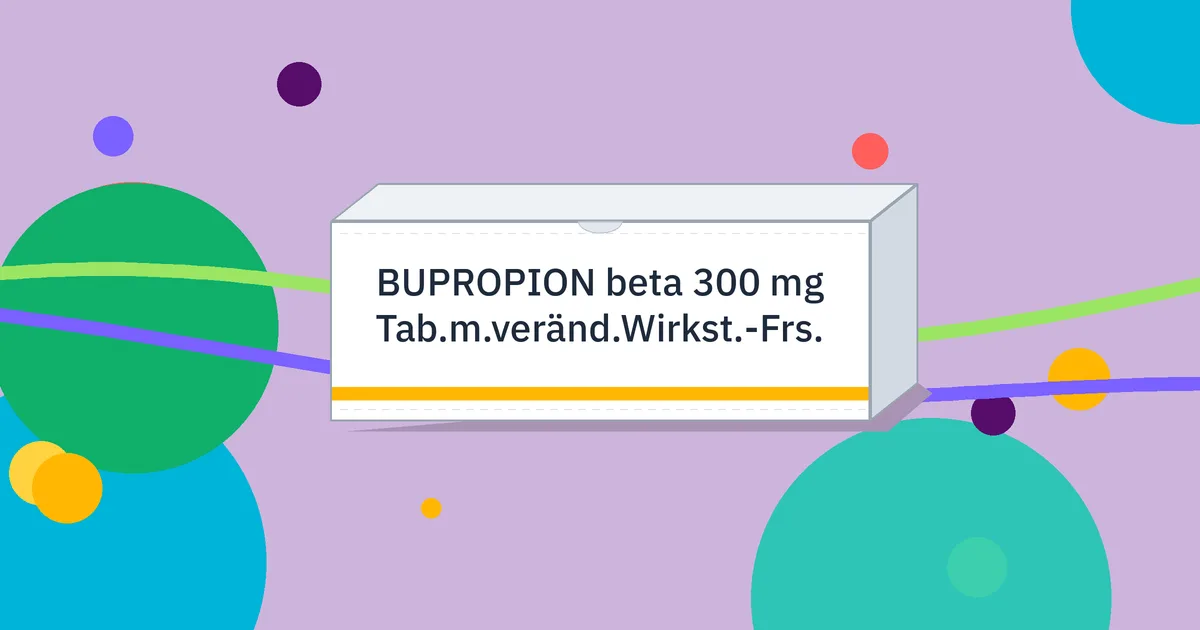 Symbolbild: Packung mit der Aufschrift BUPROPION beta 300 mg Tab.m.veränd.Wirkst.-Frs. (PZN 02055399) – Verfügbarkeit und Bezug in Apotheken in Frankfurt am Main
