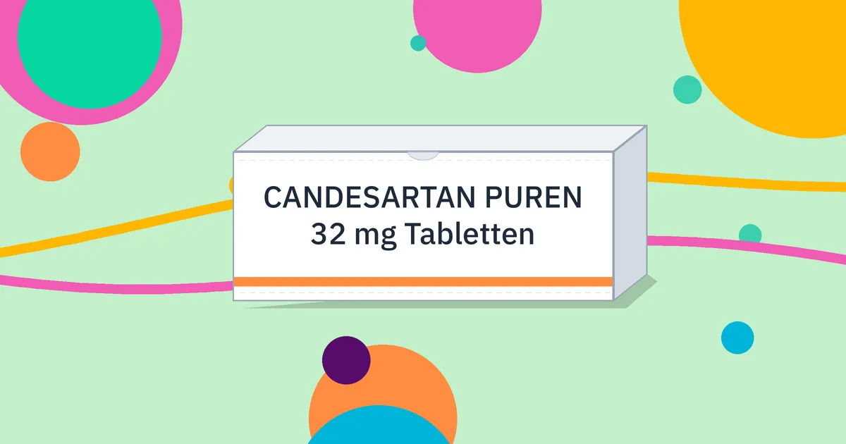 Symbolbild: Packung mit der Aufschrift CANDESARTAN PUREN 32 mg Tabletten (PZN 11353888) – Verfügbarkeit und Bezug in Apotheken in Frankfurt am Main
