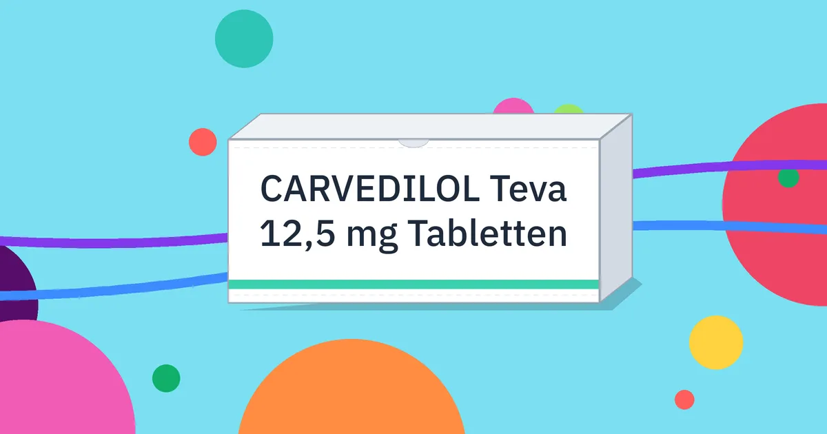 Symbolbild: Packung mit der Aufschrift CARVEDILOL Teva 12,5 mg Tabletten (PZN 01021688) – Verfügbarkeit und Bezug in Apotheken in Frankfurt am Main