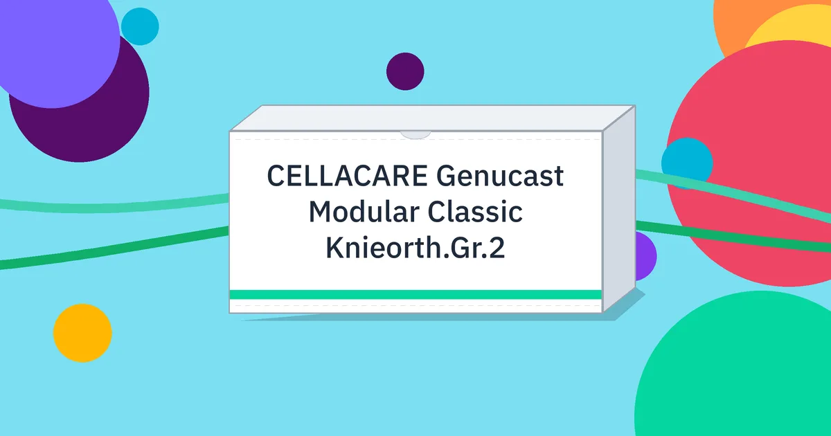Symbolbild: Packung mit der Aufschrift CELLACARE Genucast Modular Classic Knieorth.Gr.2 (PZN 14366822) – Verfügbarkeit und Bezug in Apotheken in Frankfurt am Main