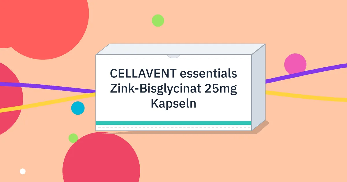 Symbolbild: Packung mit der Aufschrift CELLAVENT essentials Zink-Bisglycinat 25mg Kapseln (PZN 18755532) – Verfügbarkeit und Bezug in Apotheken in Frankfurt am Main