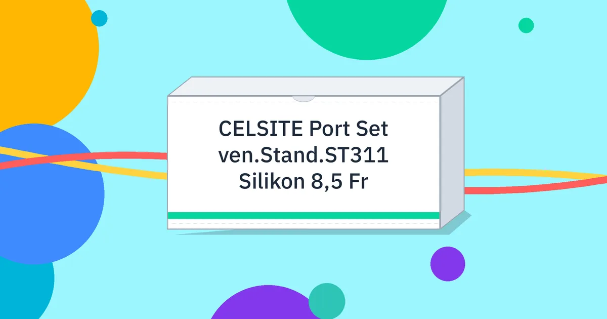 Symbolbild: Packung mit der Aufschrift CELSITE Port Set ven.Stand.ST311 Silikon 8,5 Fr (PZN 09431960) – Verfügbarkeit und Bezug in Apotheken in Frankfurt am Main