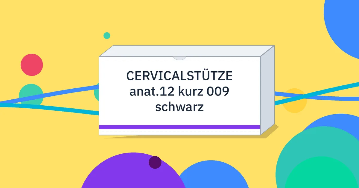 Symbolbild: Packung mit der Aufschrift CERVICALSTÜTZE anat.12 kurz 009 schwarz (PZN 10233320) – Verfügbarkeit und Bezug in Apotheken in Frankfurt am Main