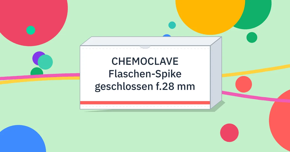 Symbolbild: Packung mit der Aufschrift CHEMOCLAVE Flaschen-Spike geschlossen f.28 mm (PZN 19443214) – Verfügbarkeit und Bezug in Apotheken in Frankfurt am Main