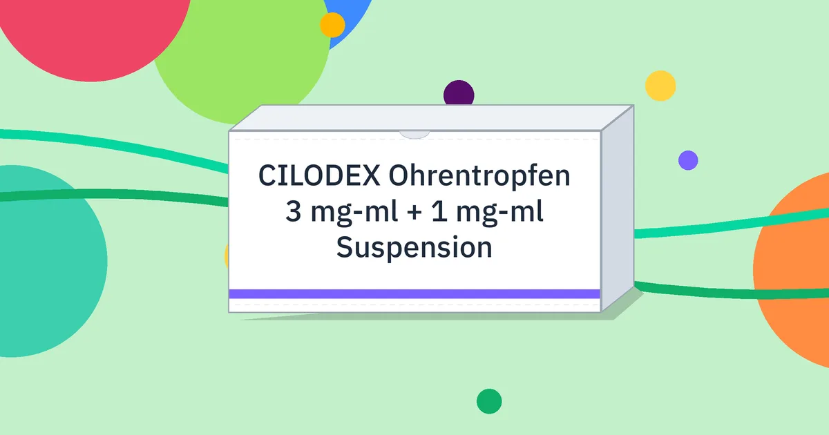 Symbolbild: Packung mit der Aufschrift CILODEX Ohrentropfen 3 mg-ml + 1 mg-ml Suspension (PZN 20820142) – Verfügbarkeit und Bezug in Apotheken in Frankfurt am Main
