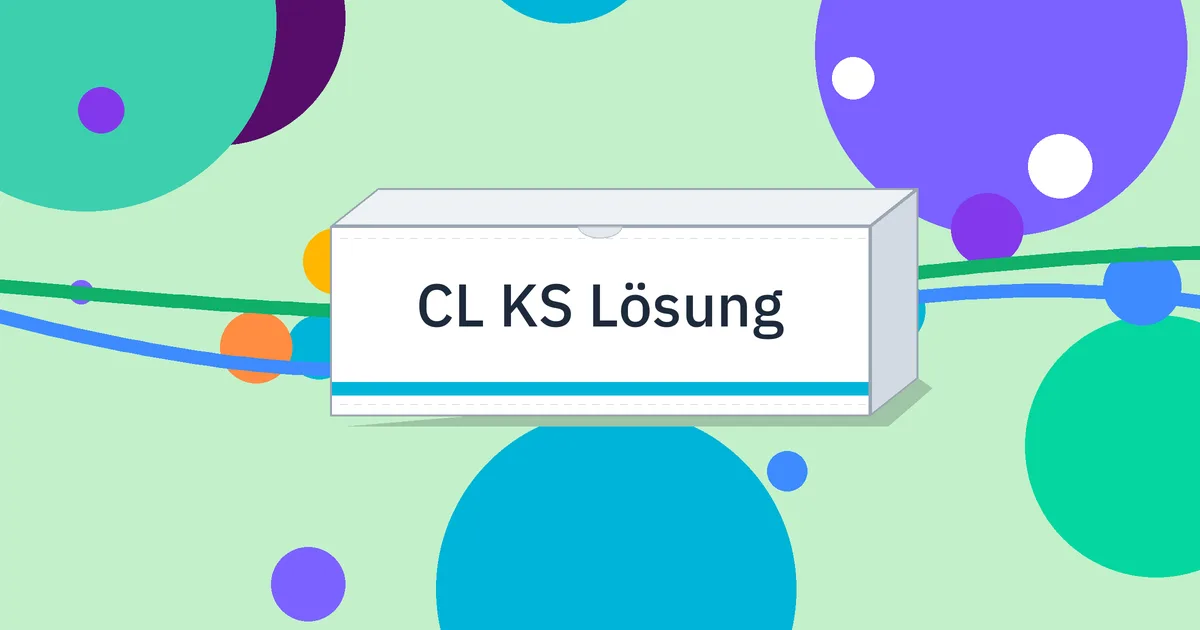 Symbolbild: Packung mit der Aufschrift CL KS Lösung (PZN 02334544) – Verfügbarkeit und Bezug in Apotheken in Frankfurt am Main