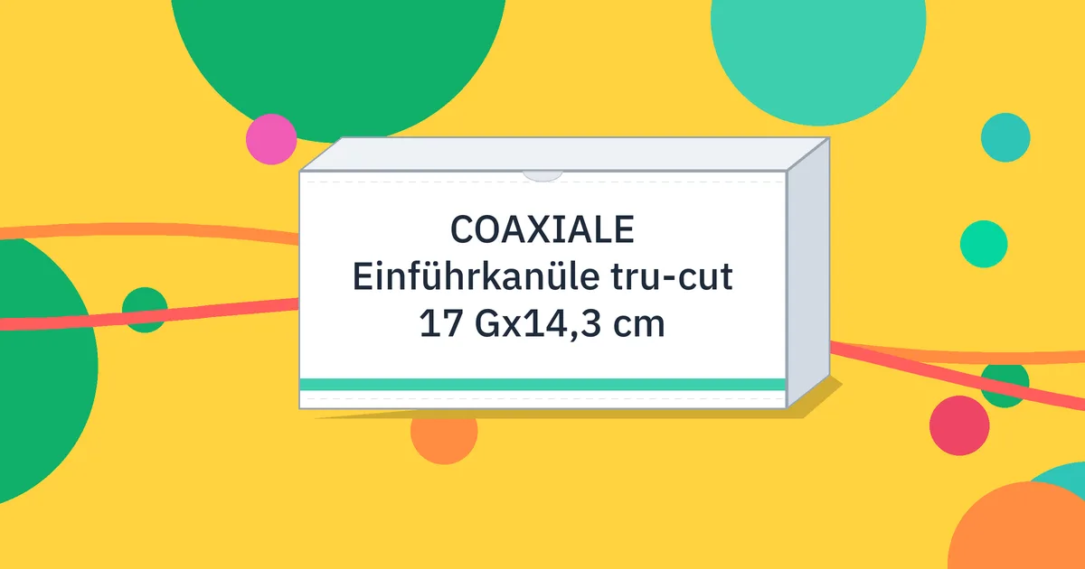 Symbolbild: Packung mit der Aufschrift COAXIALE Einführkanüle tru-cut 17 Gx14,3 cm (PZN 16087670) – Verfügbarkeit und Bezug in Apotheken in Frankfurt am Main