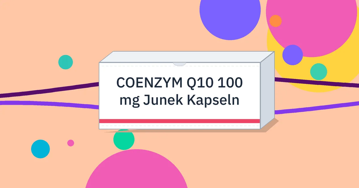 Symbolbild: Packung mit der Aufschrift COENZYM Q10 100 mg Junek Kapseln (PZN 09719968) – Verfügbarkeit und Bezug in Apotheken in Frankfurt am Main