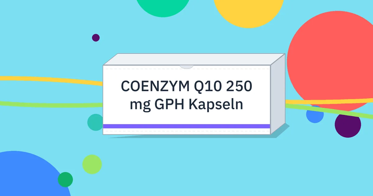 Symbolbild: Packung mit der Aufschrift COENZYM Q10 250 mg GPH Kapseln (PZN 06832925) – Verfügbarkeit und Bezug in Apotheken in Frankfurt am Main