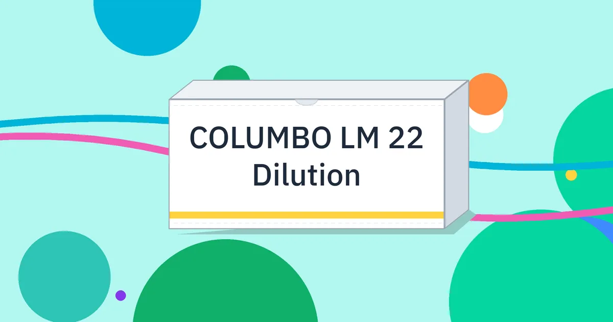 Symbolbild: Packung mit der Aufschrift COLUMBO LM 22 Dilution (PZN 13448860) – Verfügbarkeit und Bezug in Apotheken in Frankfurt am Main