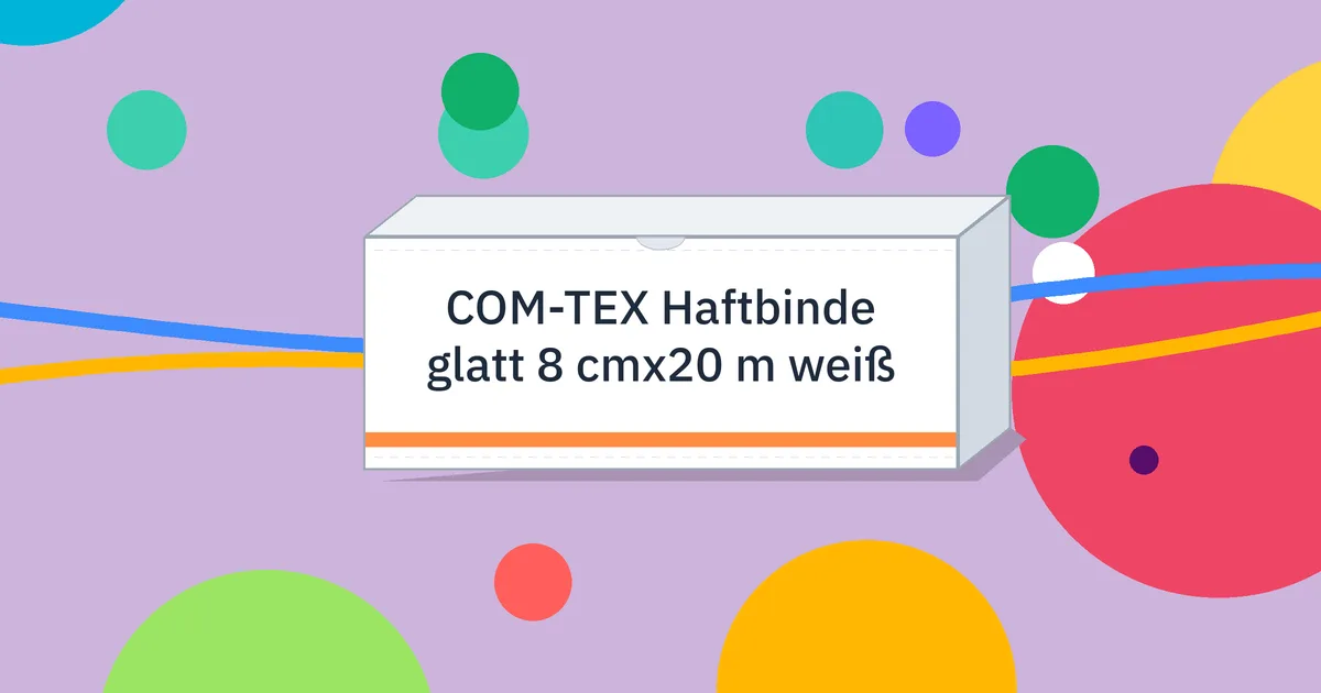 Symbolbild: Packung mit der Aufschrift COM-TEX Haftbinde glatt 8 cmx20 m weiß (PZN 03089609) – Verfügbarkeit und Bezug in Apotheken in Frankfurt am Main